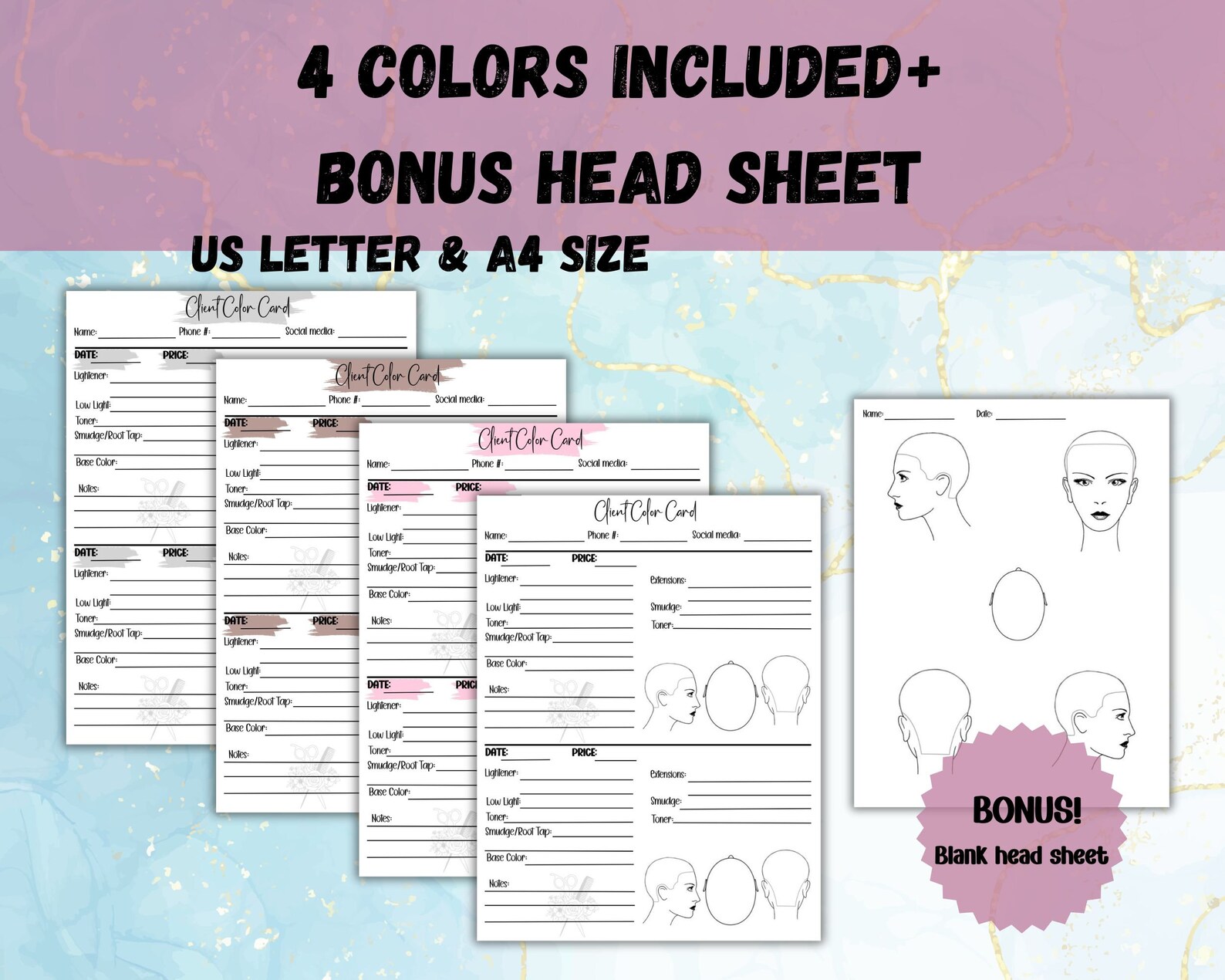 Hairdressing Forms, Hairstylist Color Formulation Record Card, Hair ...