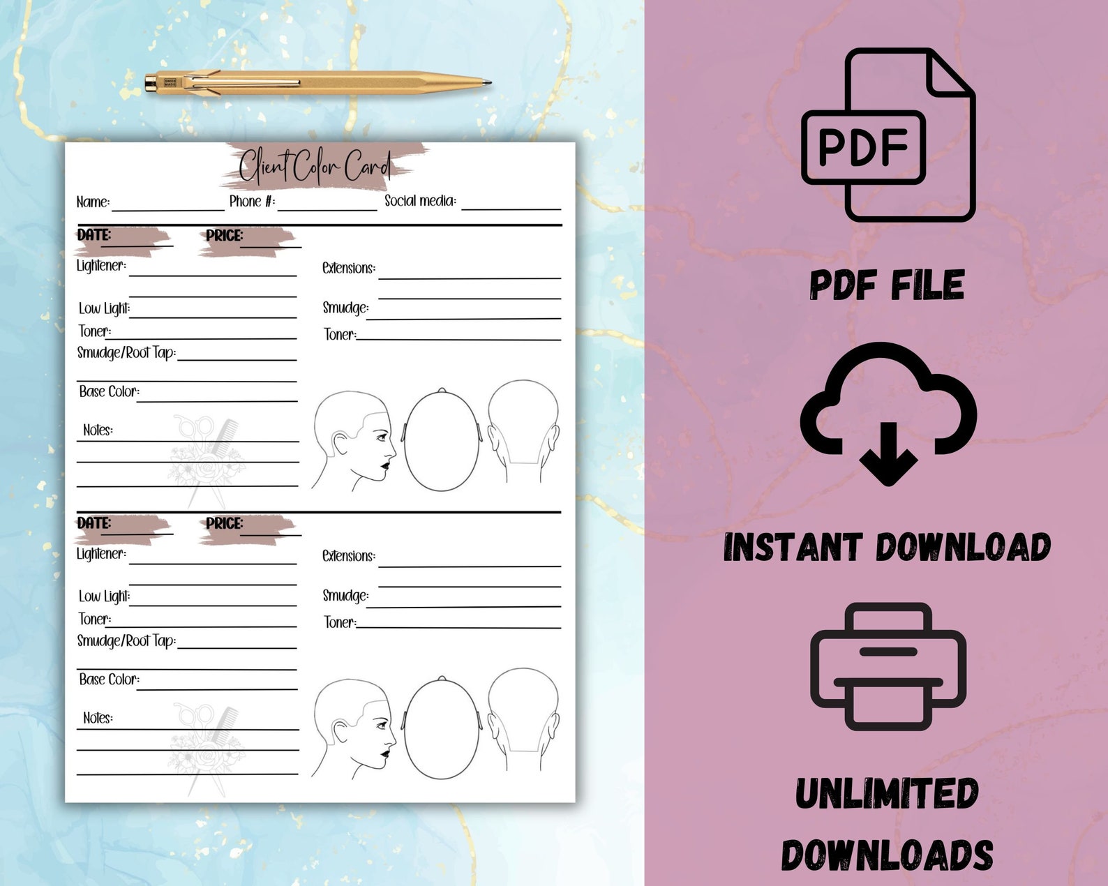 Hairdressing Forms, Hairstylist Color Formulation Record Card, Hair ...
