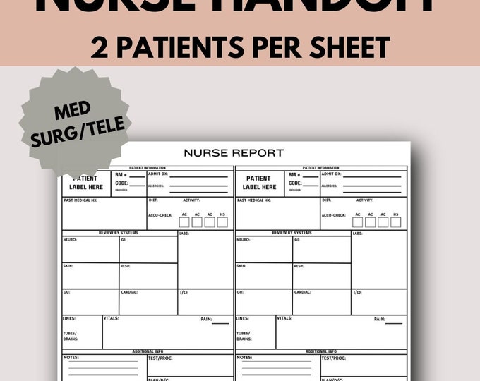 Nursing Report Sheet, Nurse Brain Sheet, RN Handoff Tool, Nurse Report ...