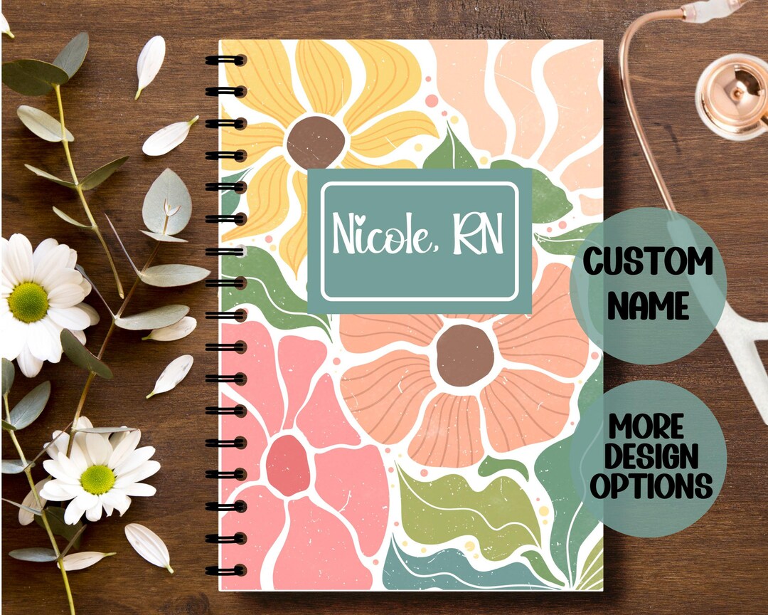 Custom Nurse Report Journal, Boho Floral Nurse Notebook, Personalized ...
