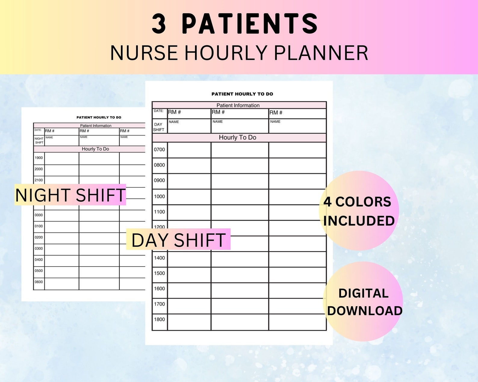 Nurse Hourly to Do Shift Planner, 3 Patient Nursing Report Sheet, ICU ...