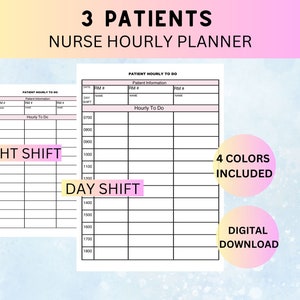 Nurse Hourly to Do Shift Planner, 3 Patient Nursing Report Sheet, ICU ...