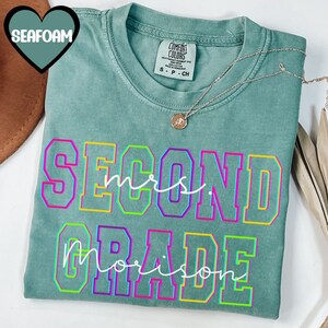Custom Second Grade Teacher Shirt, Personalized Neon 2nd Grade Teacher ...