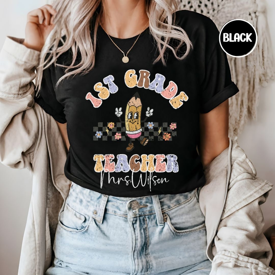Custom Retro First Grade Teacher Shirt, Teacher Squad Shirt ...