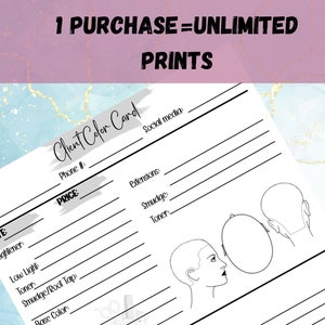 Hairdressing Forms, Hairstylist Color Formulation Record Card, Hair ...