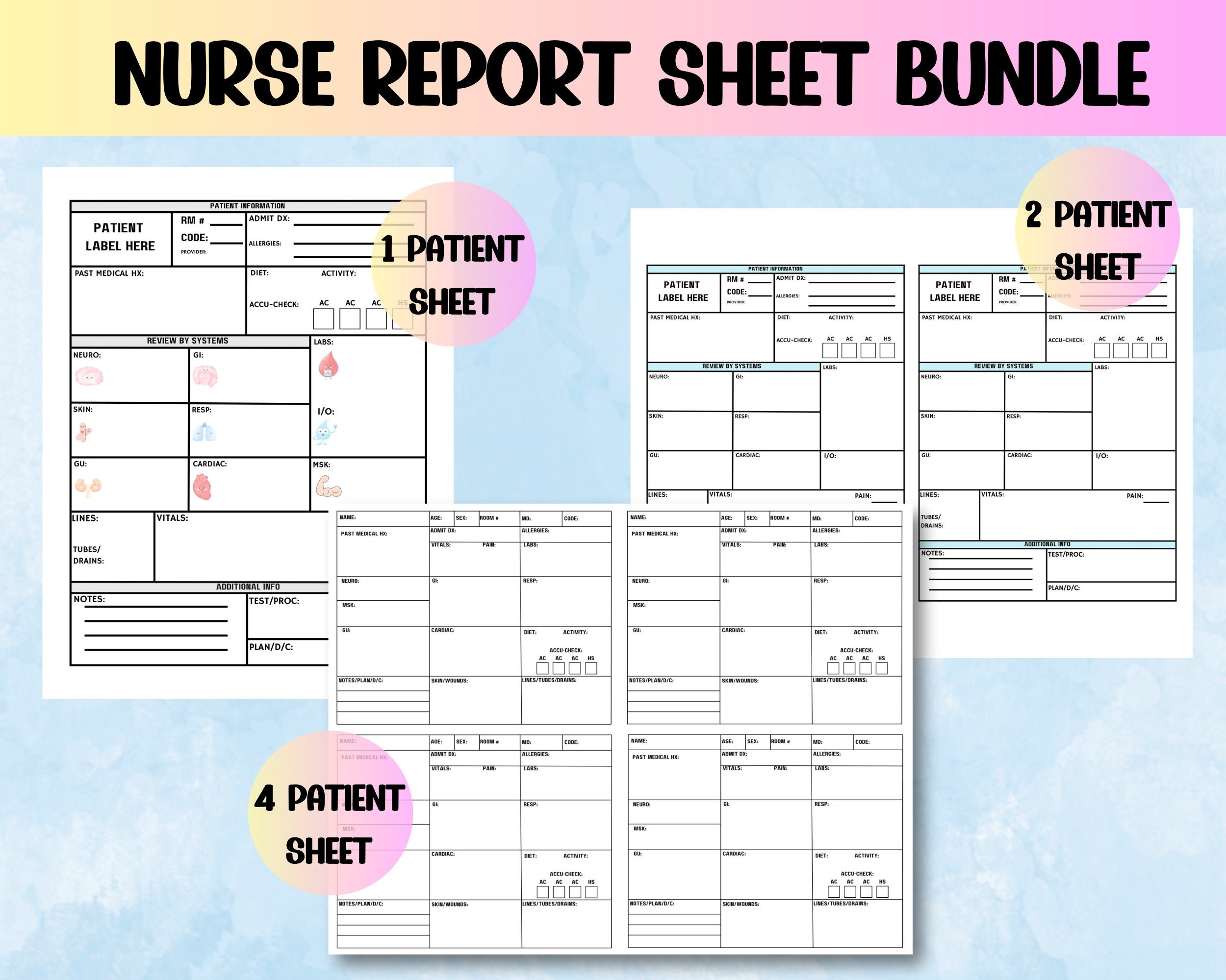 Nurse Report Sheet Bundle, ICU Report Sheet, Nurse Brain Sheet, Medsurg ...
