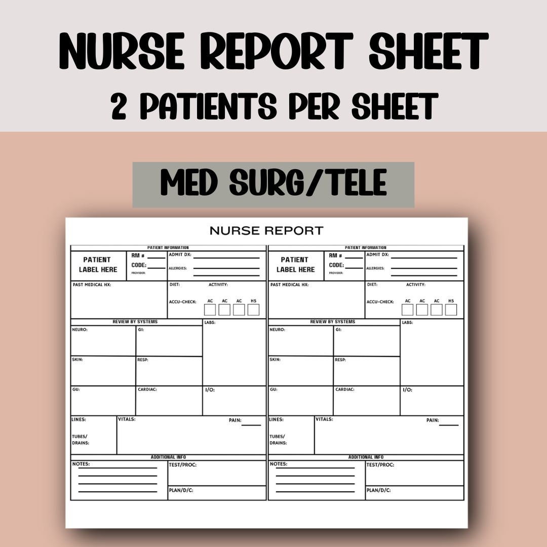 Nurse Report Sheet, ICU Report Sheet, Nurse Brain Sheet, Medsurg RN ...