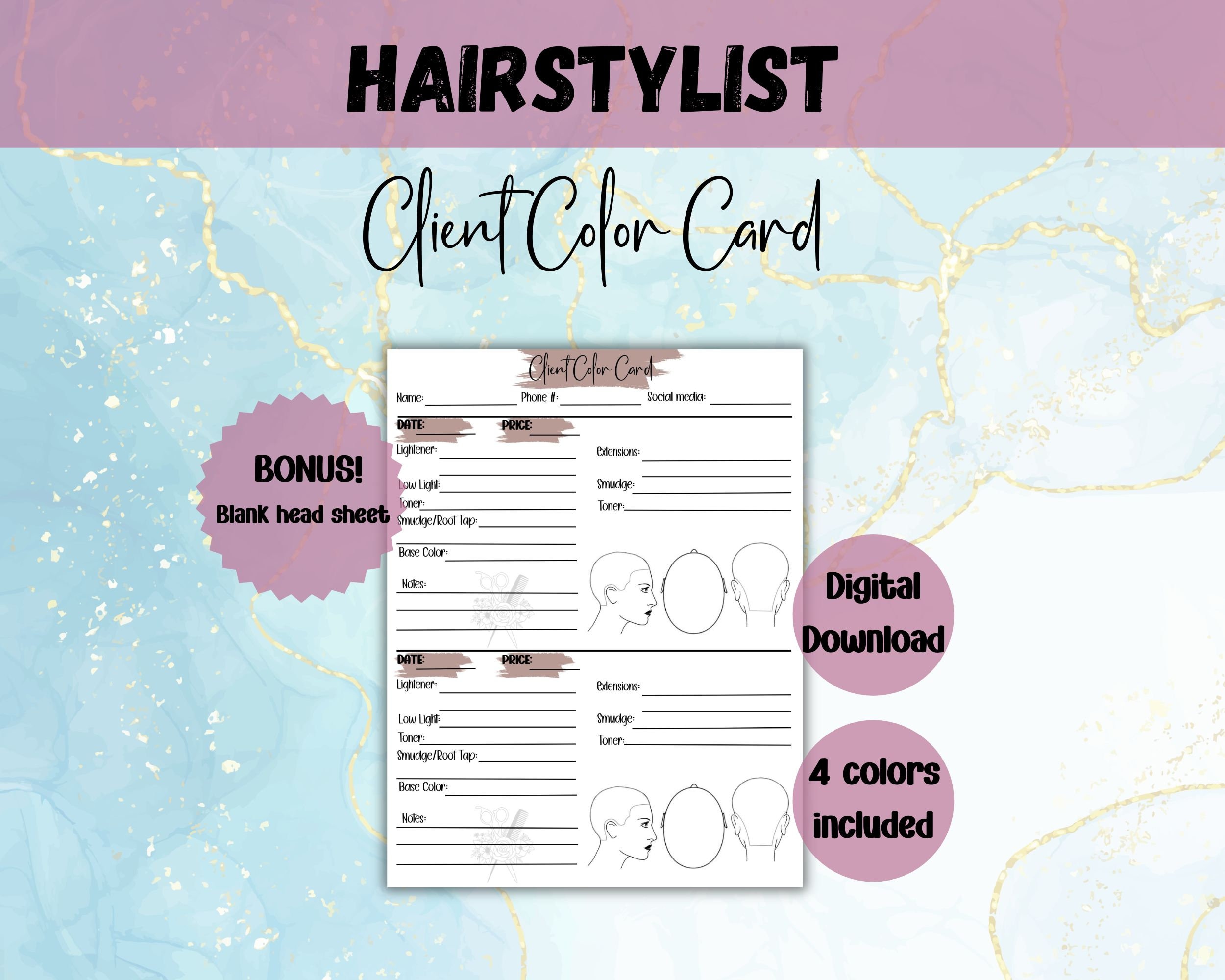 Hairdressing Forms, Hairstylist Color Formulation Record Card, Hair ...