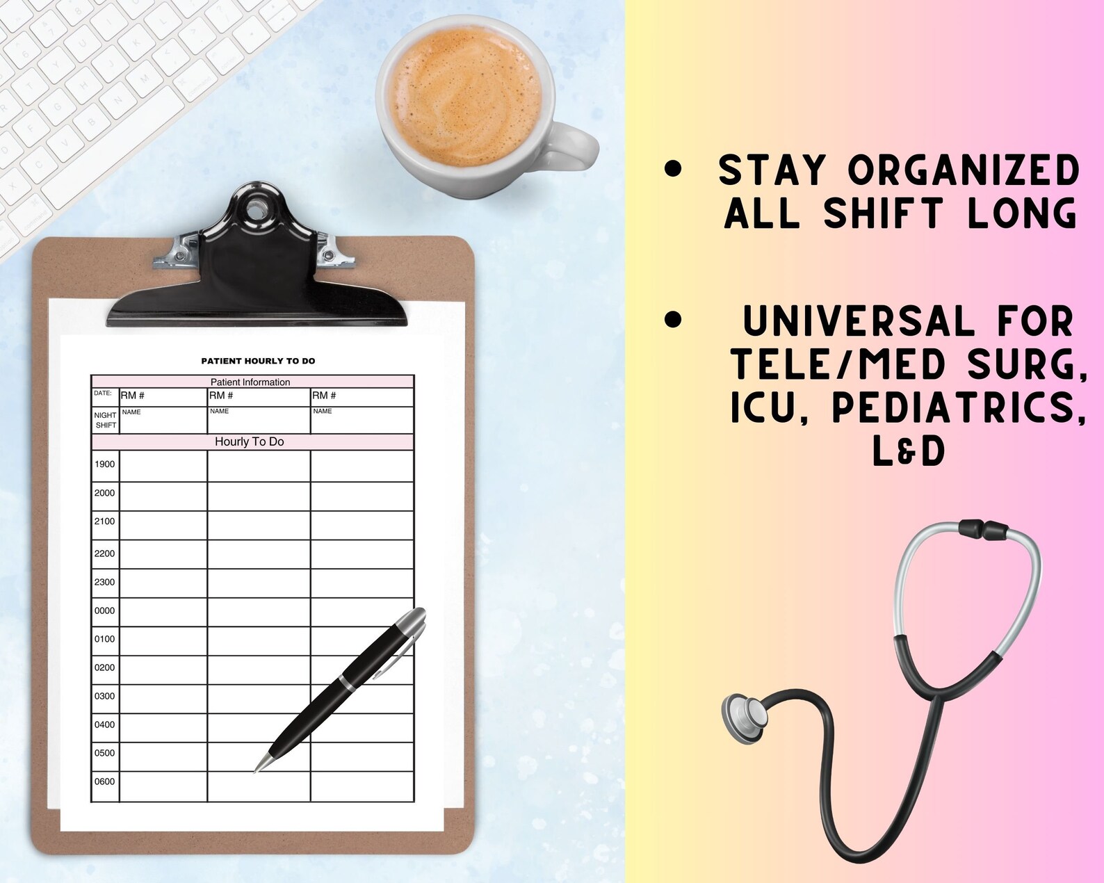 Nurse Hourly to Do Shift Planner, 3 Patient Nursing Report Sheet, ICU ...