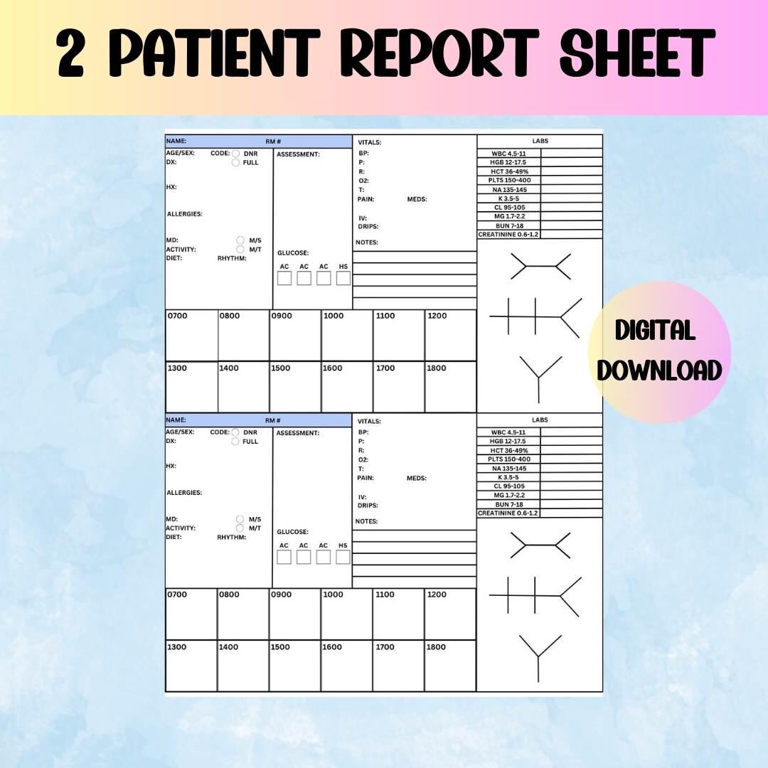 Nurse Report Sheet, 2 Patient Medsurg Nurse Report Sheet, Nurse Brain ...
