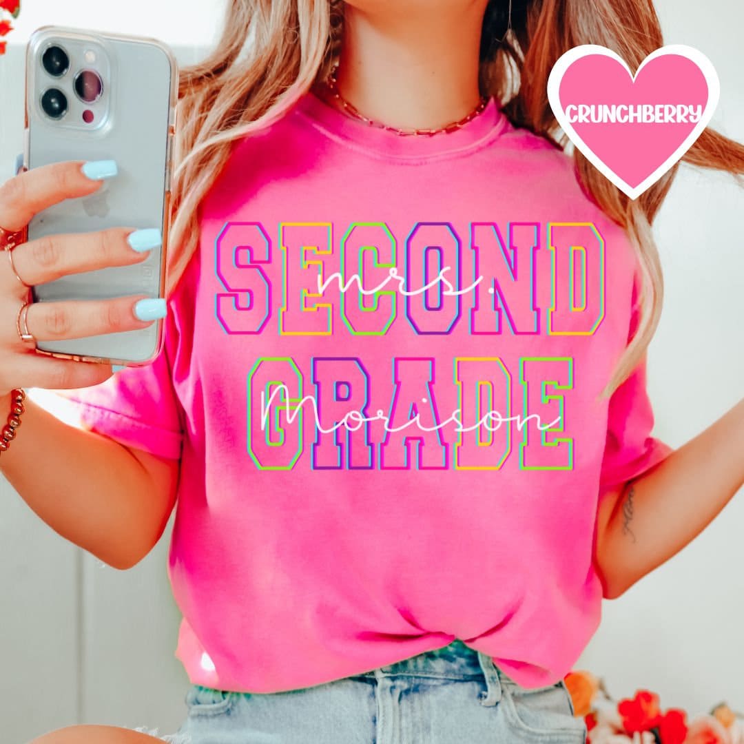 Custom Second Grade Teacher Shirt, Personalized Neon 2nd Grade Teacher ...