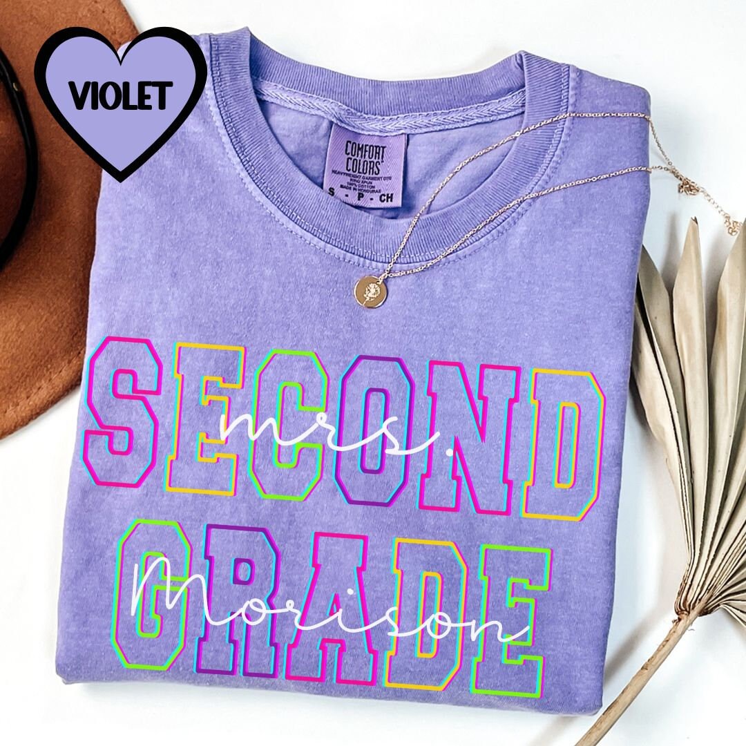 Custom Second Grade Teacher Shirt, Personalized Neon 2nd Grade Teacher ...