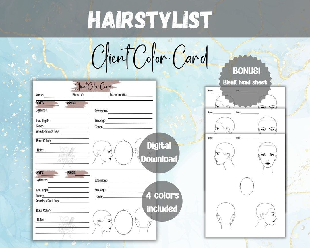 Hairdressing Forms, Hairstylist Color Formulation Record Card, Esthetic ...