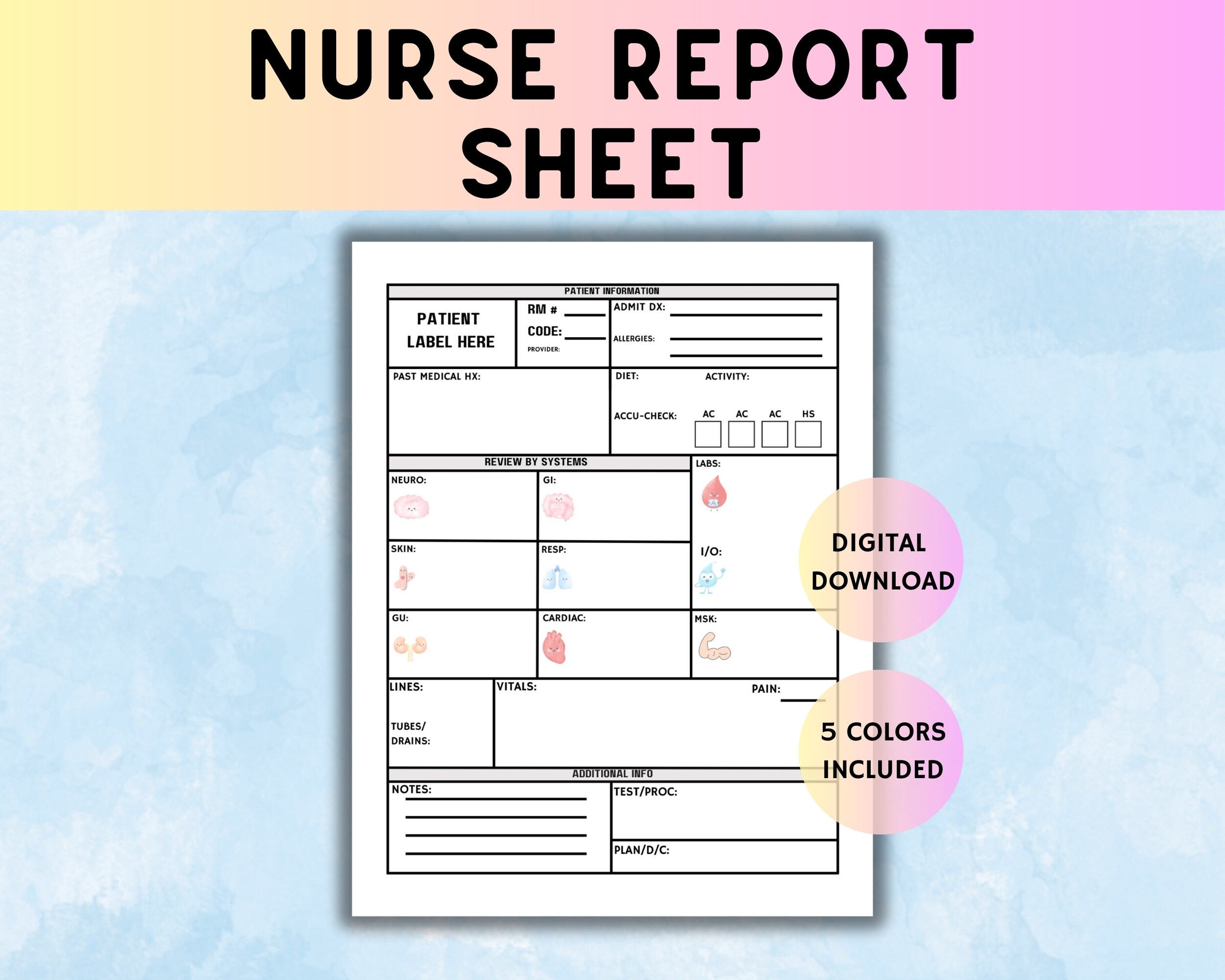 Nurse Brain Report Sheet, SBAR Nurse Report Sheet, Med Surg Nursing ...