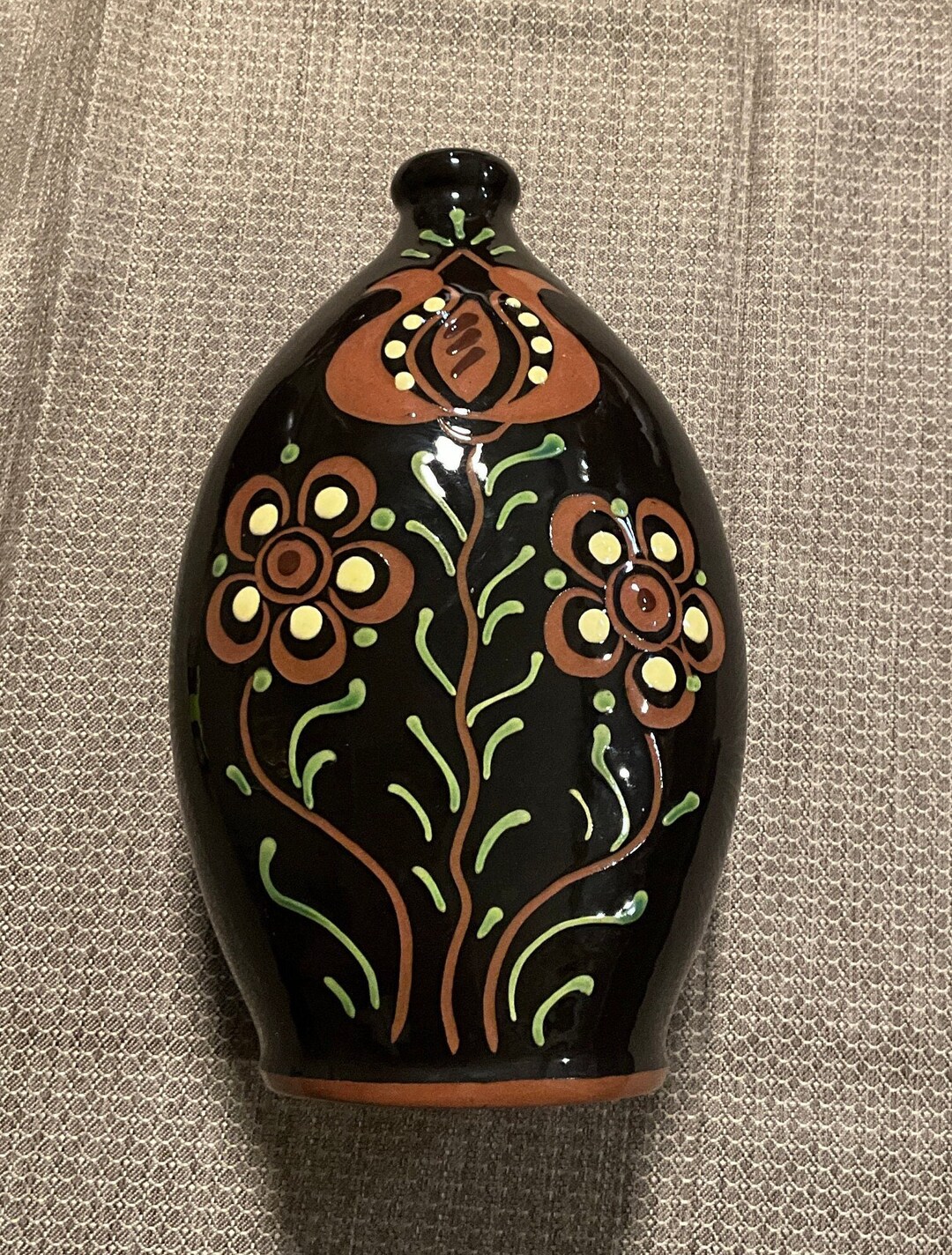 Breininger Pottery 8” Flask With Slip Flowers #449 - Etsy