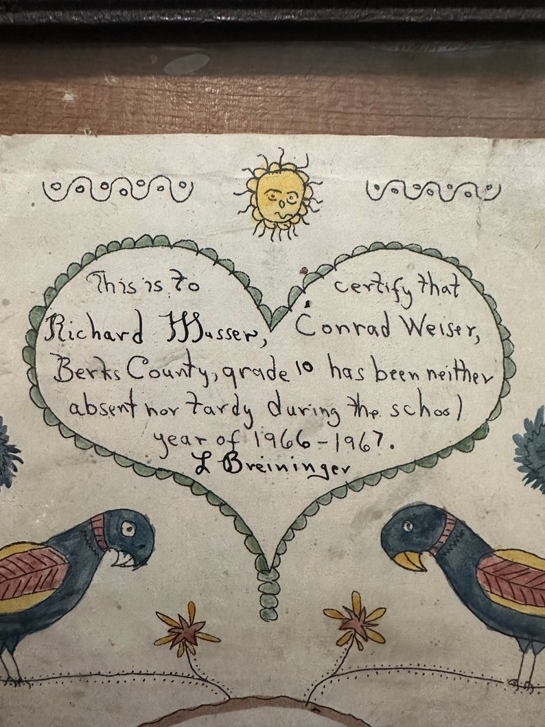 Rare 1966 Lester Breininger Fraktur Reward of Merit - Etsy