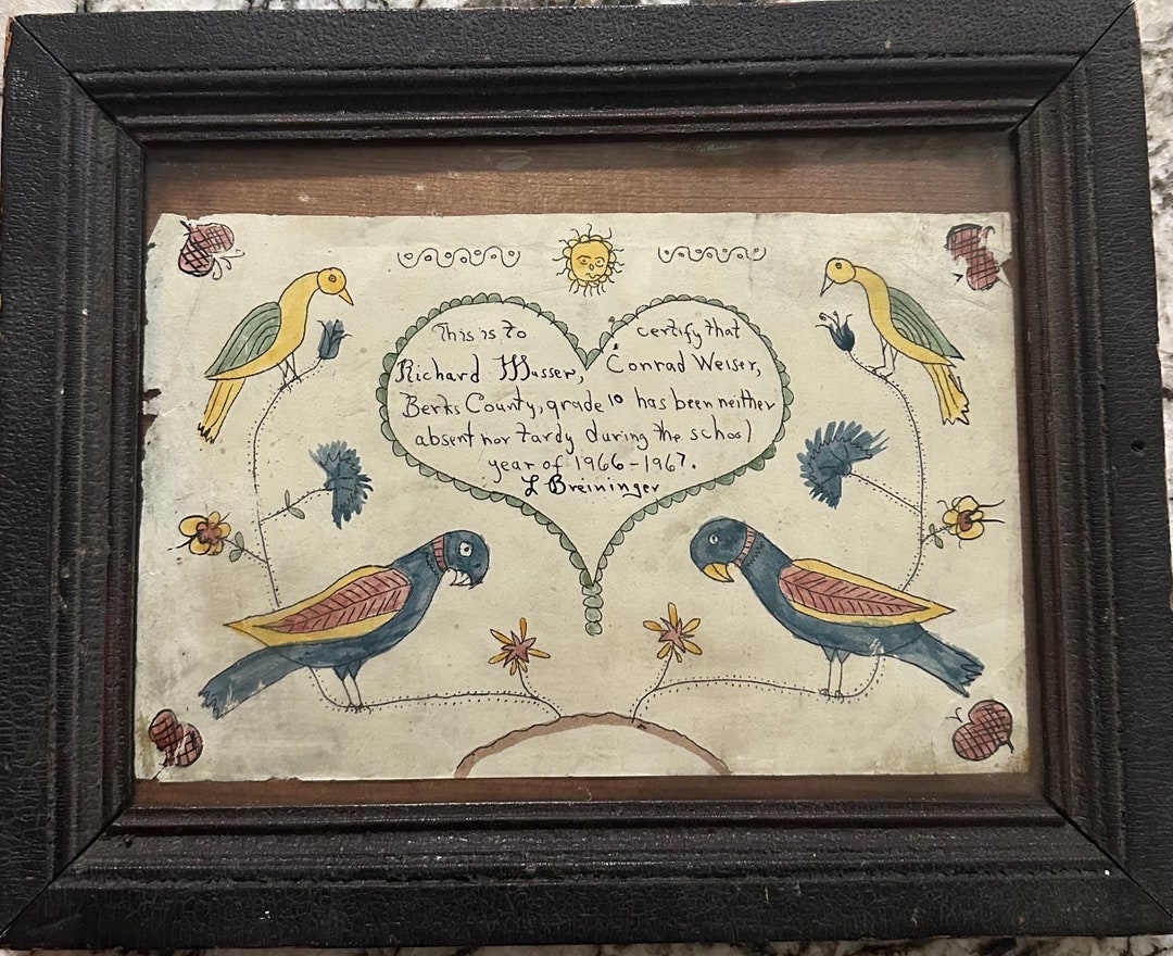 Rare 1966 Lester Breininger Fraktur Reward of Merit - Etsy