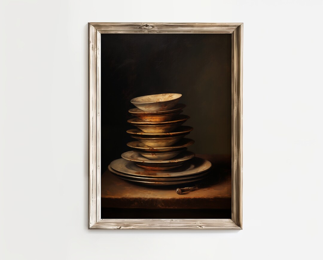 Vintage Kitchen Plates Oil Painting Retro Kitchen Decor Old-fashioned ...