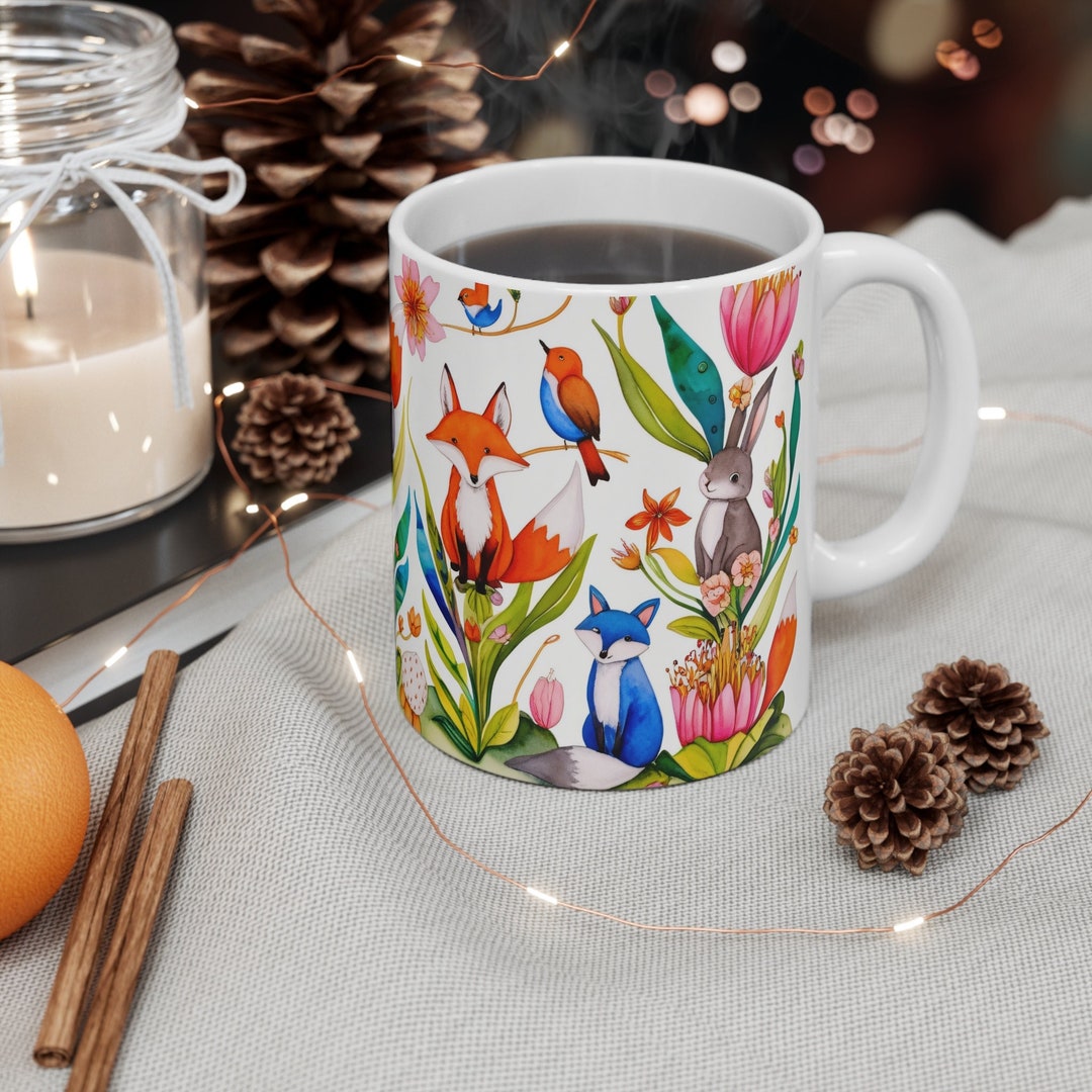 AAA ORCA Coating Mug Watercolor Animal With Flowers Nature Art Vibrant ...