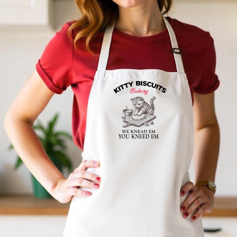 Funny Baker Apron, Kitty Biscuits Bakery Apron, Funny Kitchen Apron ...