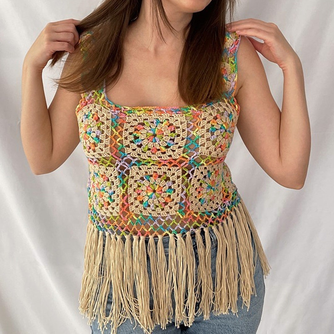 Rainbow Crochet Top Pattern, Boho Crochet Tank, Colorful Summer Crochet ...