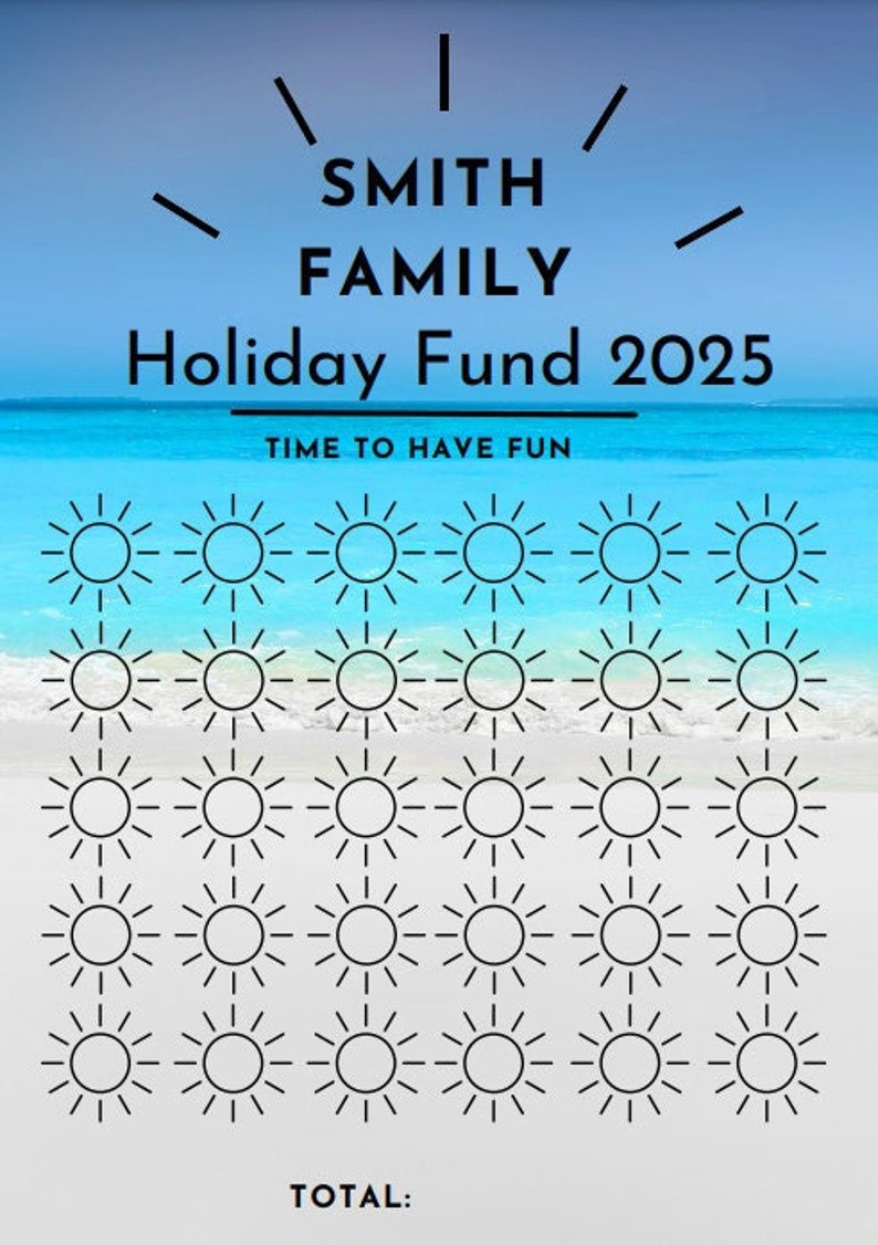 Digital Download Personalised Family Holiday Fund Savings Challenge - Etsy