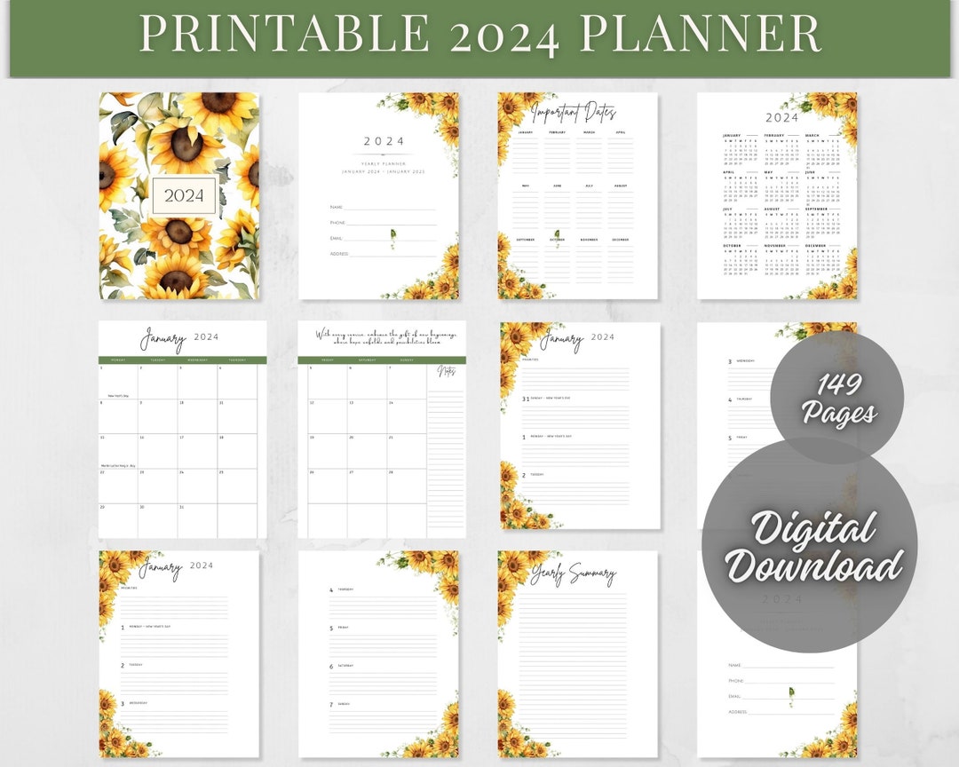 Printable 2024 Yearly Planner, Monthly Planner, Weekly Planner ...