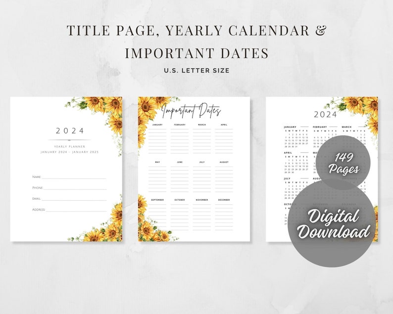 Printable 2024 Yearly Planner, Monthly Planner, Weekly Planner ...
