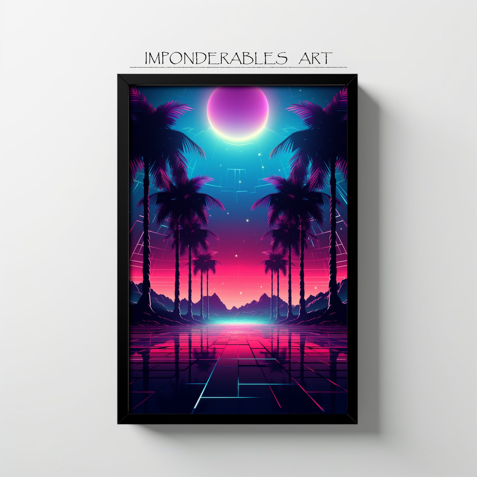 Digital Highway, Synthwave Poster Print, Colorful Wall Decor, Portrait ...