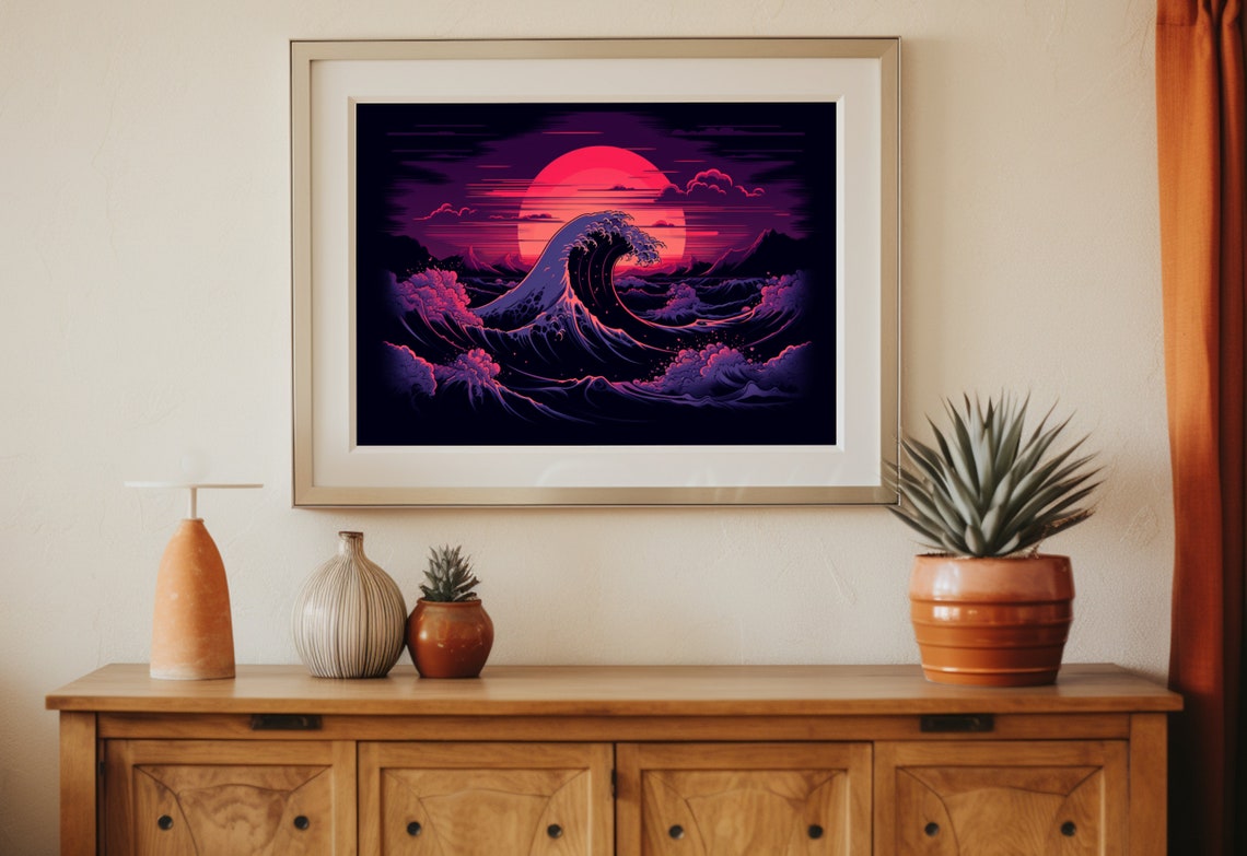 Ocean Retrowave, Vaporwave Digital Print, Colorful Wall Decor, Sea ...