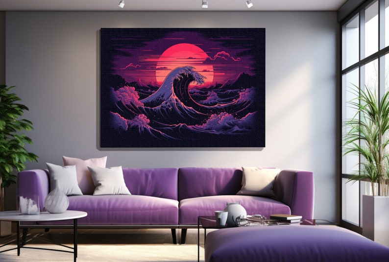 Ocean Retrowave, Vaporwave Digital Print, Colorful Wall Decor, Sea ...
