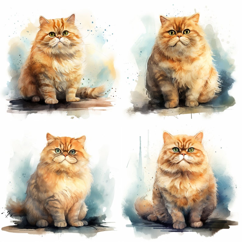 Cat, Cartoon, Fat Cat, Water Color Clipart - Etsy
