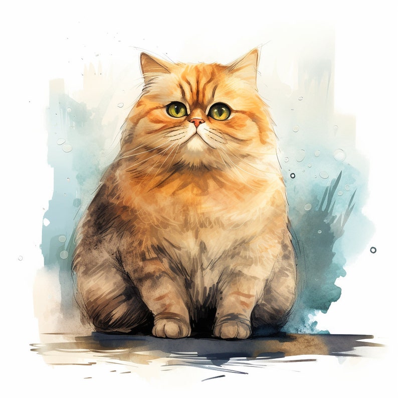 Cat, Cartoon, Fat Cat, Water Color Clipart - Etsy