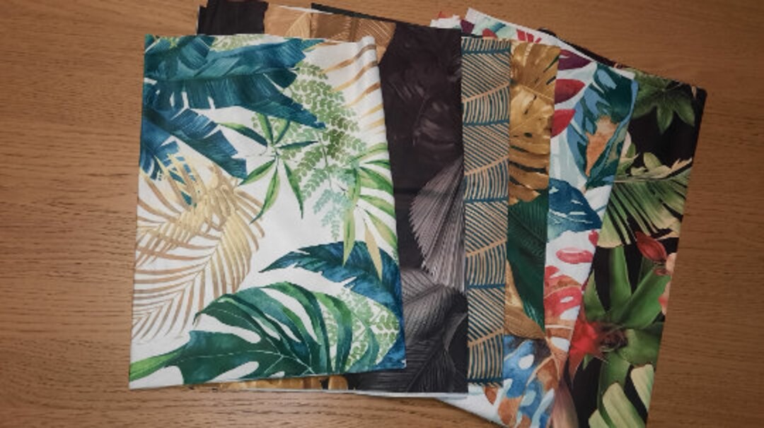 Set of 6 Pieces of Velvet Fabric Remnants With Plant Motifs, Fabrics ...