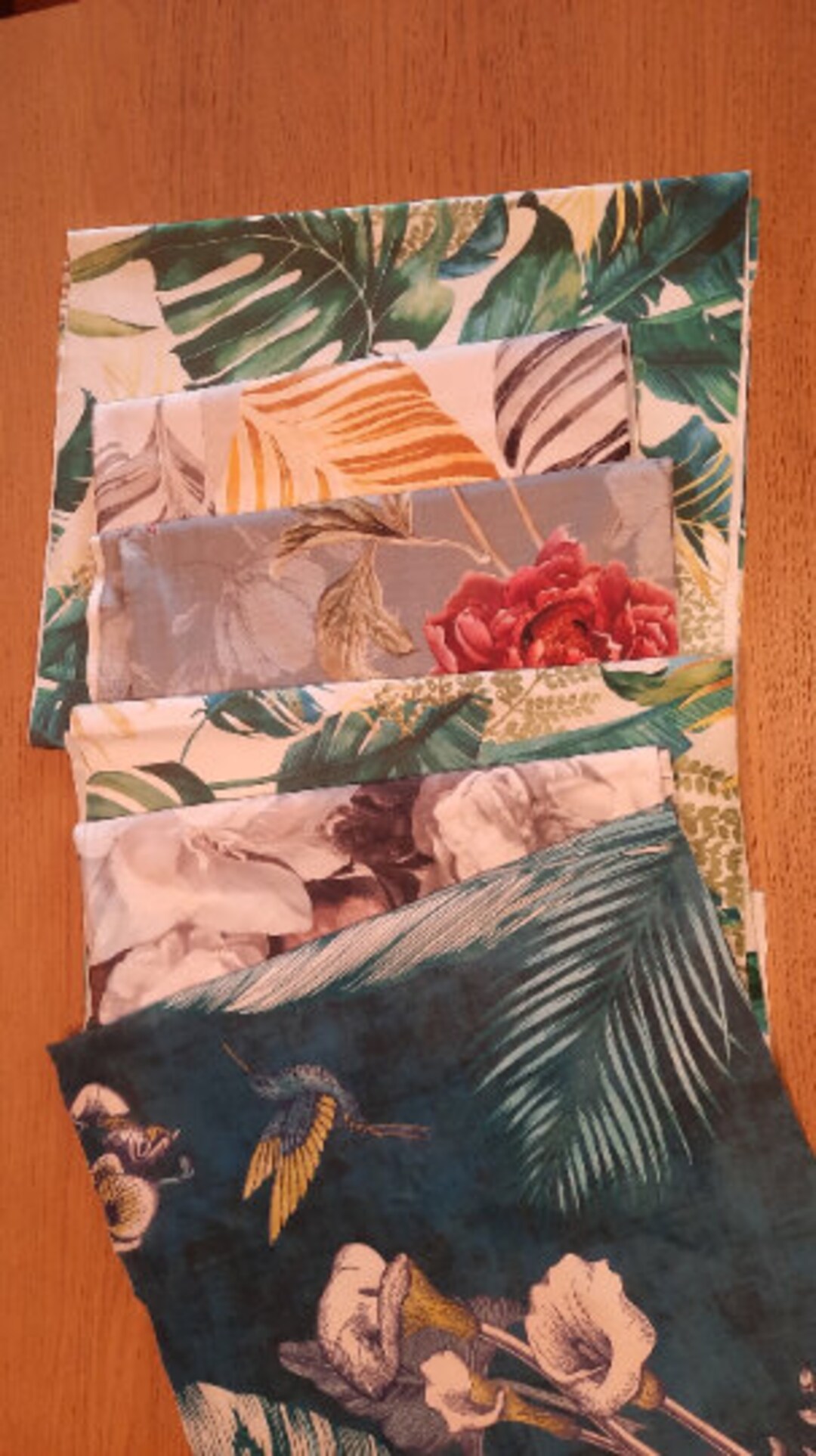 Set of 6 Pieces of Velvet Fabric Remnants With Plant Motifs, Fabrics ...