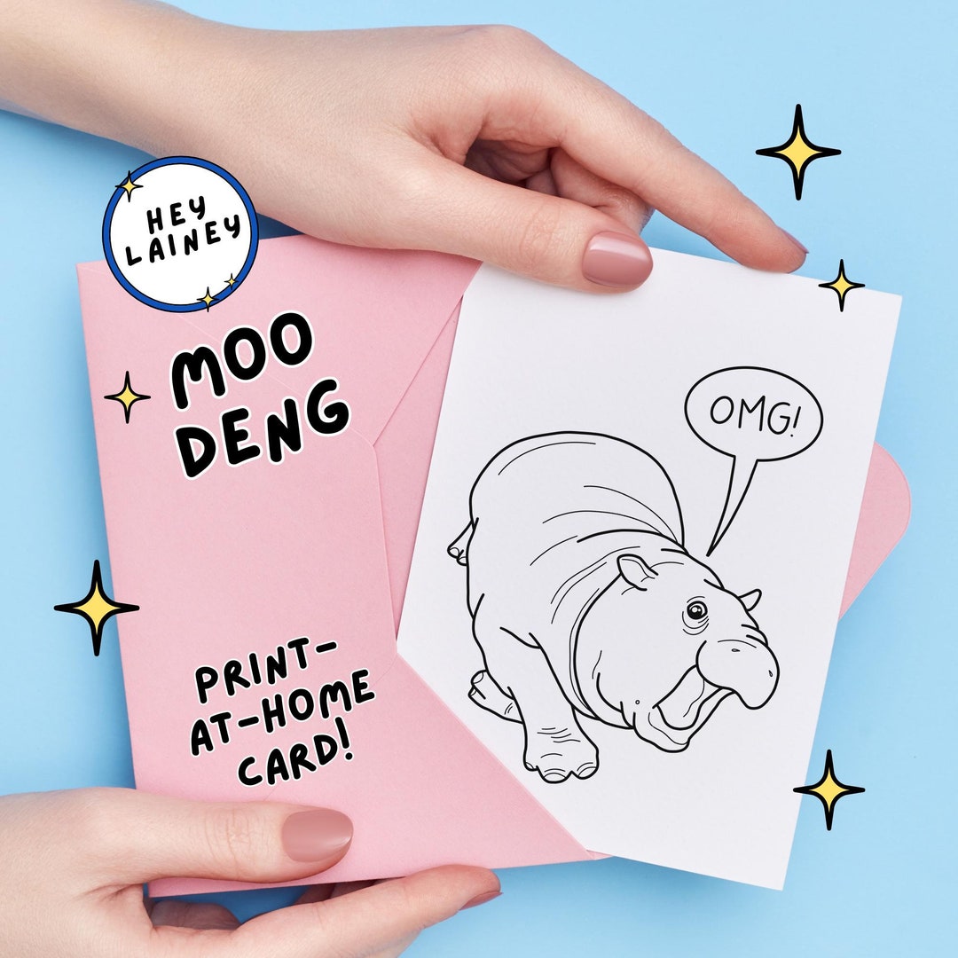 Moo Deng Print-at-home Coloring Card Greeting Card Funny Printable ...