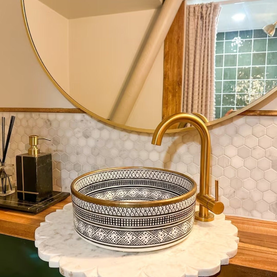 Moroccan Pottery Sink 14K Gold Rim, Handmade and Hand Painted ...