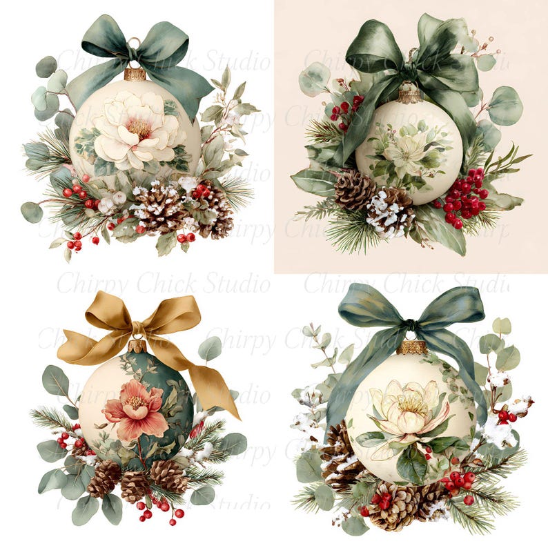 Watercolor Christmas Ornament Clipart Bundle, Holiday Decor, Cosy ...