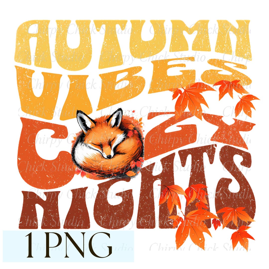 Autumn Cozy Nights Fox PNG, Cosy Sleeping Fox, Retro 70s Fall Leaves ...