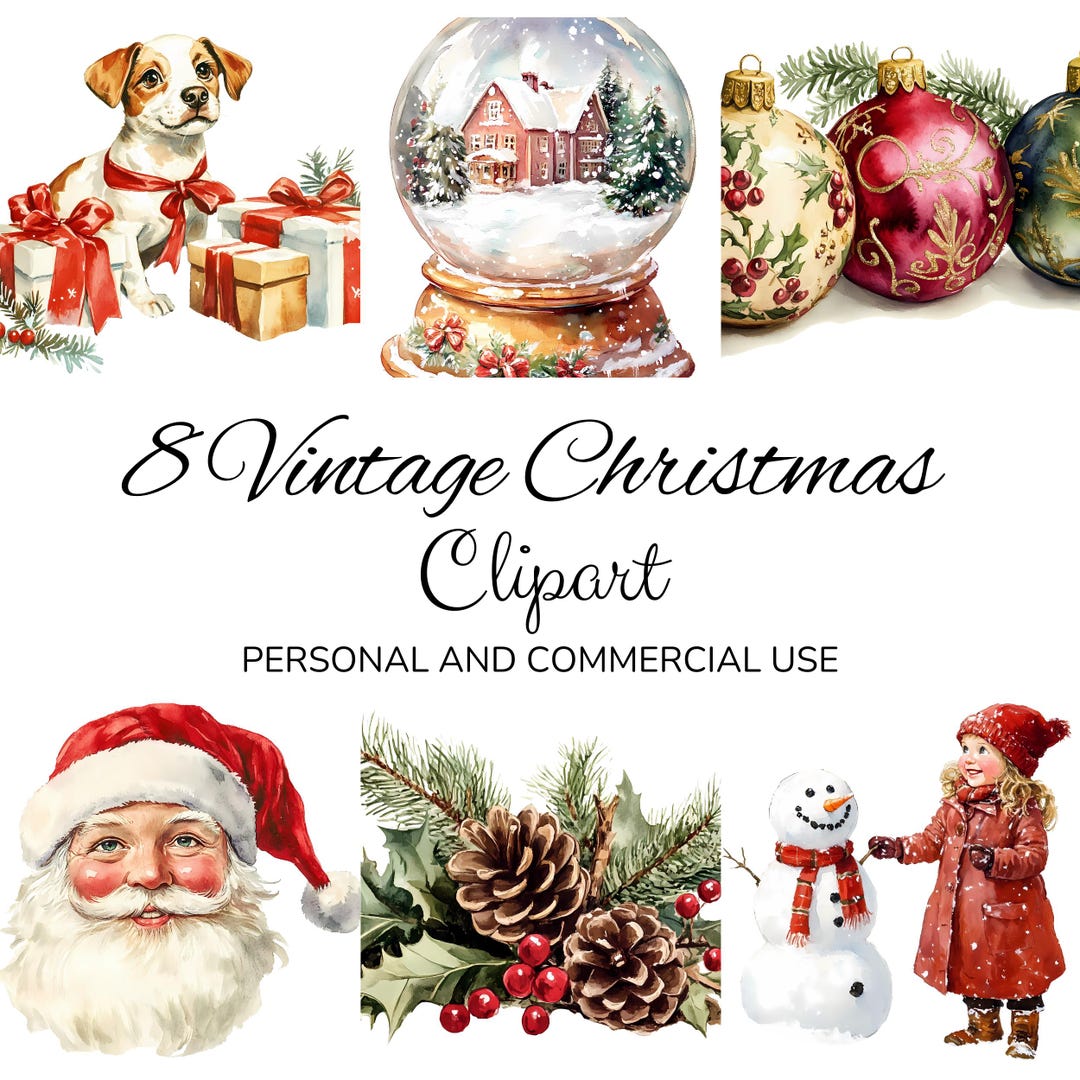 Vintage Christmas Clipart Bundle, Retro Holiday PNG (digital Download ...
