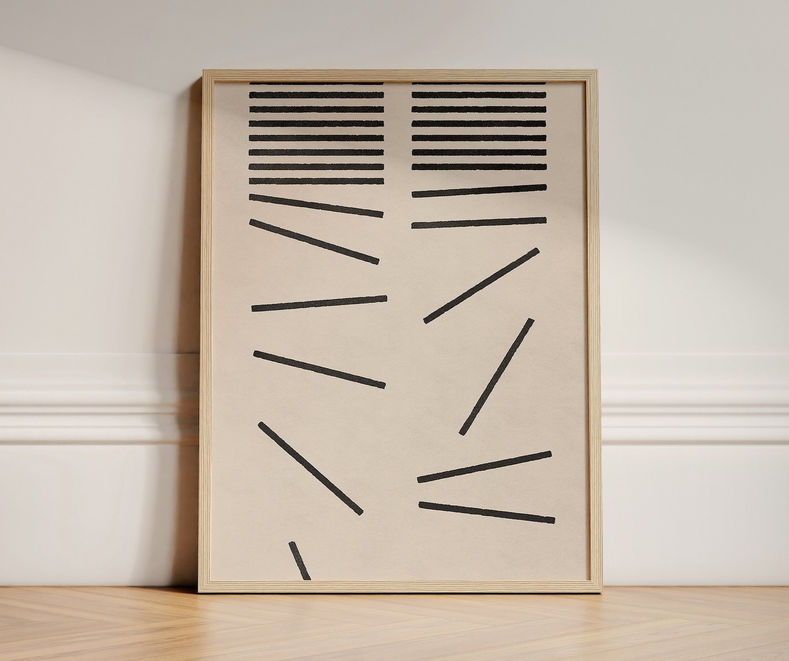 Falling Bars: Entropy Series, Black & Beige Abstract Geometric Wall ...