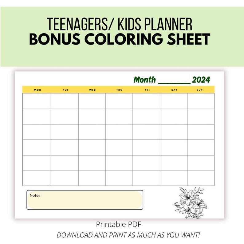 Teenager/kid Planner Bundle/free Coloring Page - Etsy