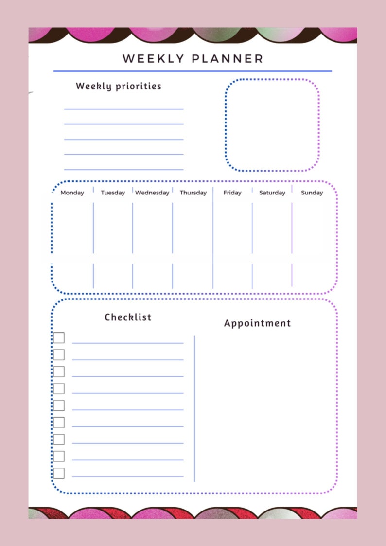 Weekly Planner With Priorities, Checklist and Appointments - Etsy