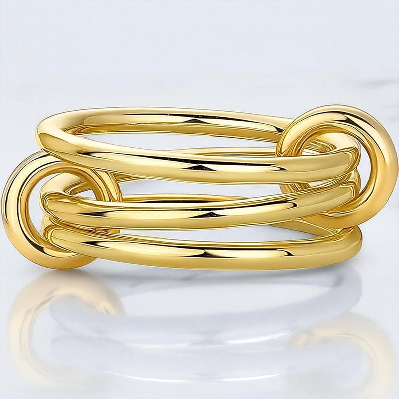 14K Gold & Silver Interlocking Band Ring | Two Tone Stackable Rings for ...