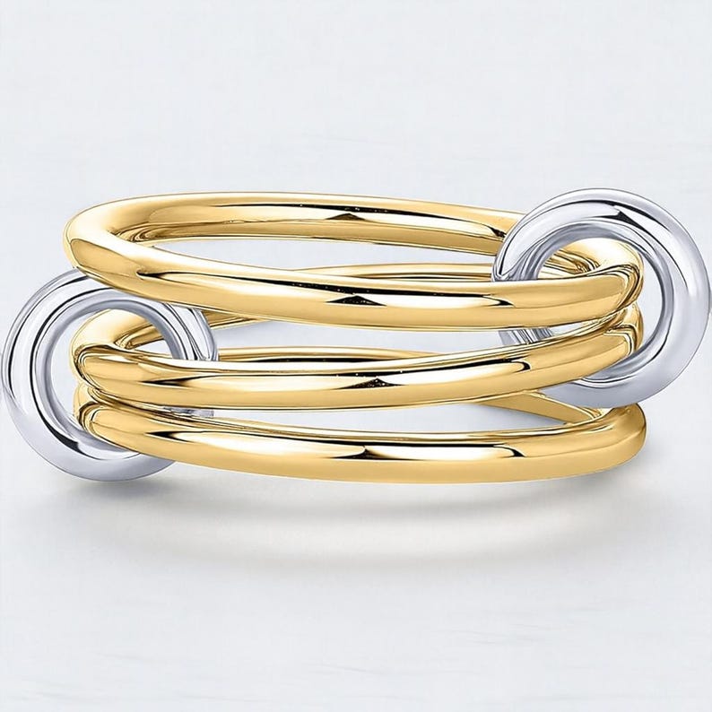 14K Solid Gold Interlocking Ring | Multi Link Stackable Bands for Women ...