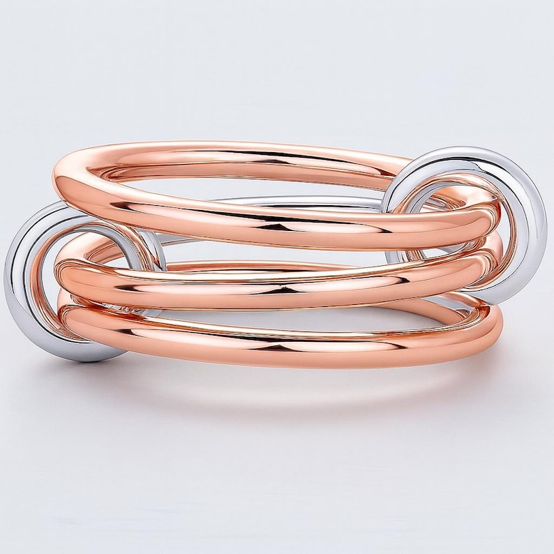 14K Solid Gold Interlocking Ring | Multi Link Stackable Bands for Women ...