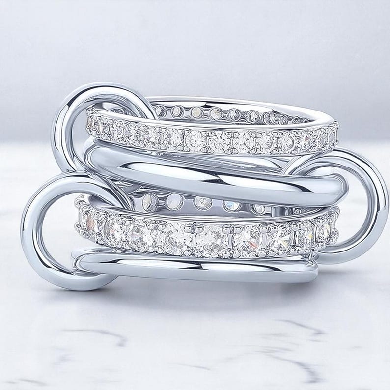 14K Gold Moissanite Interlocked Diamond Band Ring | Two-tone Gold Pavé ...