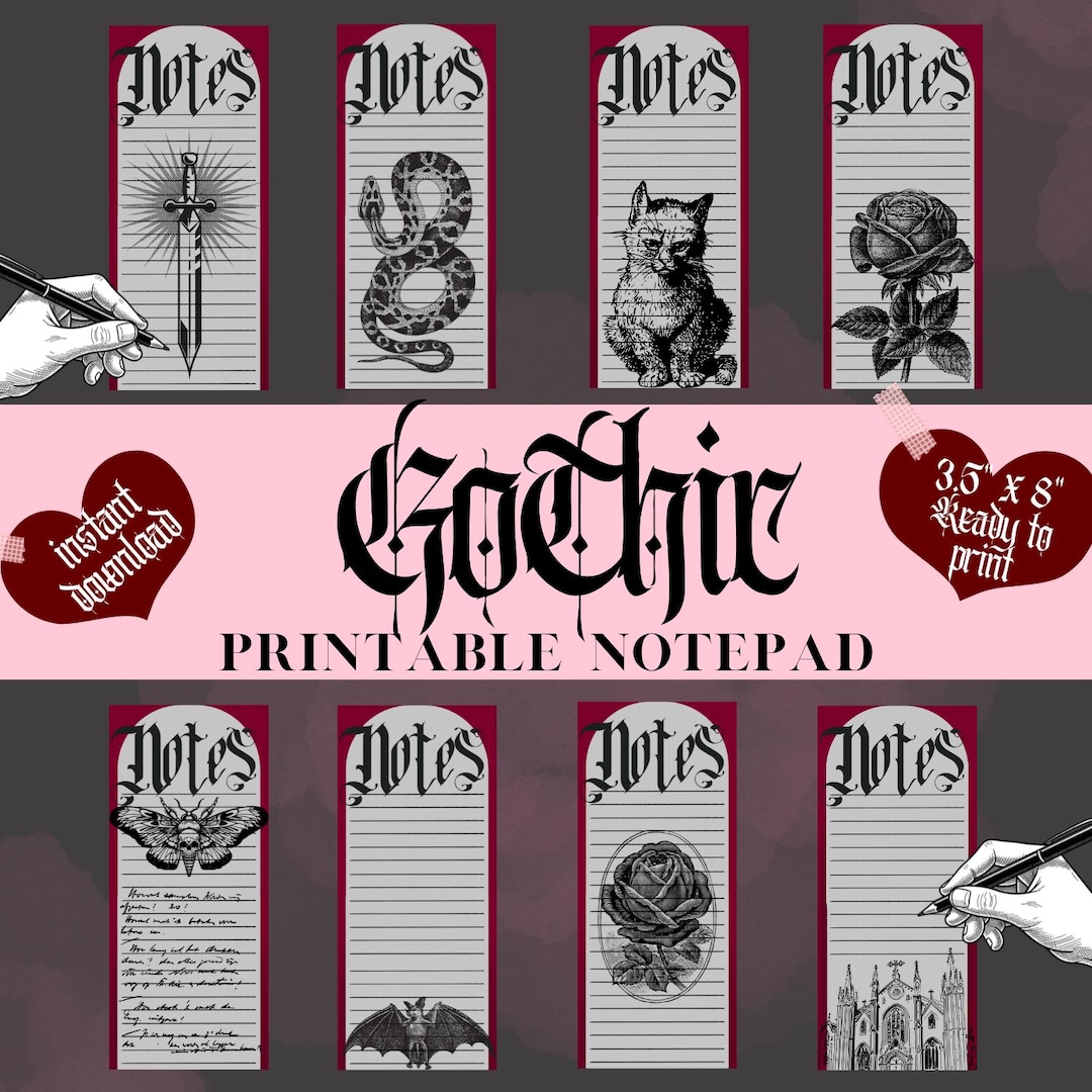 Gothic Printable Notepad Digital Download - Etsy
