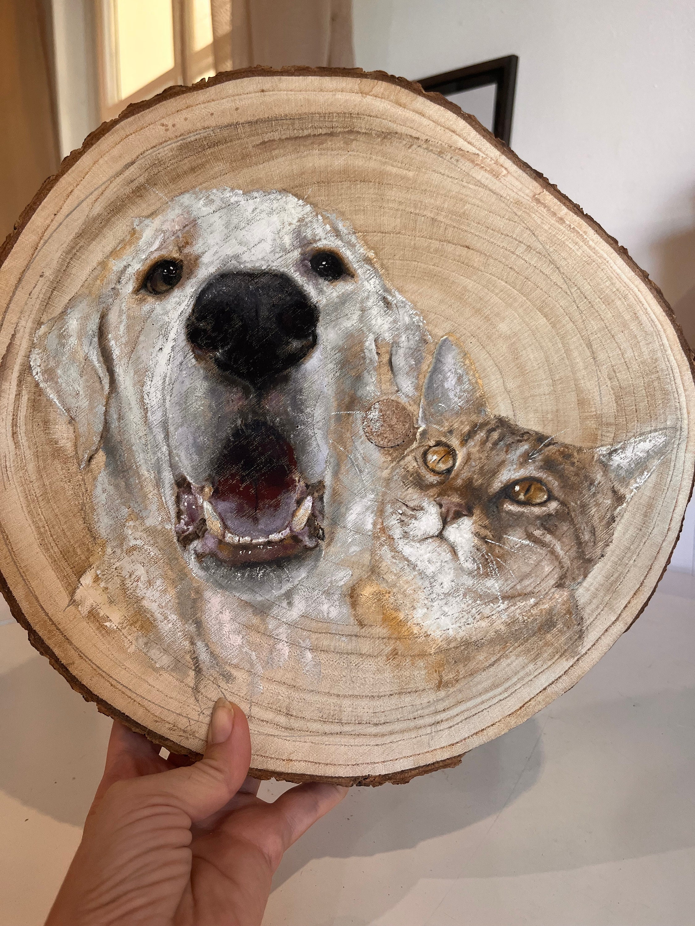Animal Portrait, Oil on Wood Slice, Commissioned Painting - Etsy