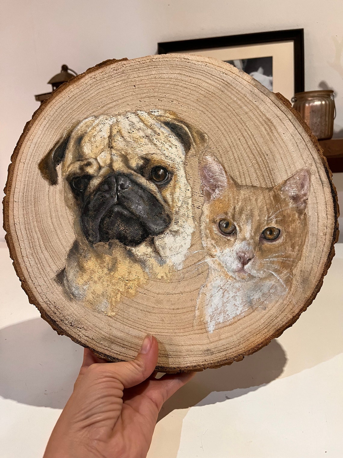 Animal Portrait, Oil on Wood Slice, Commissioned Painting - Etsy